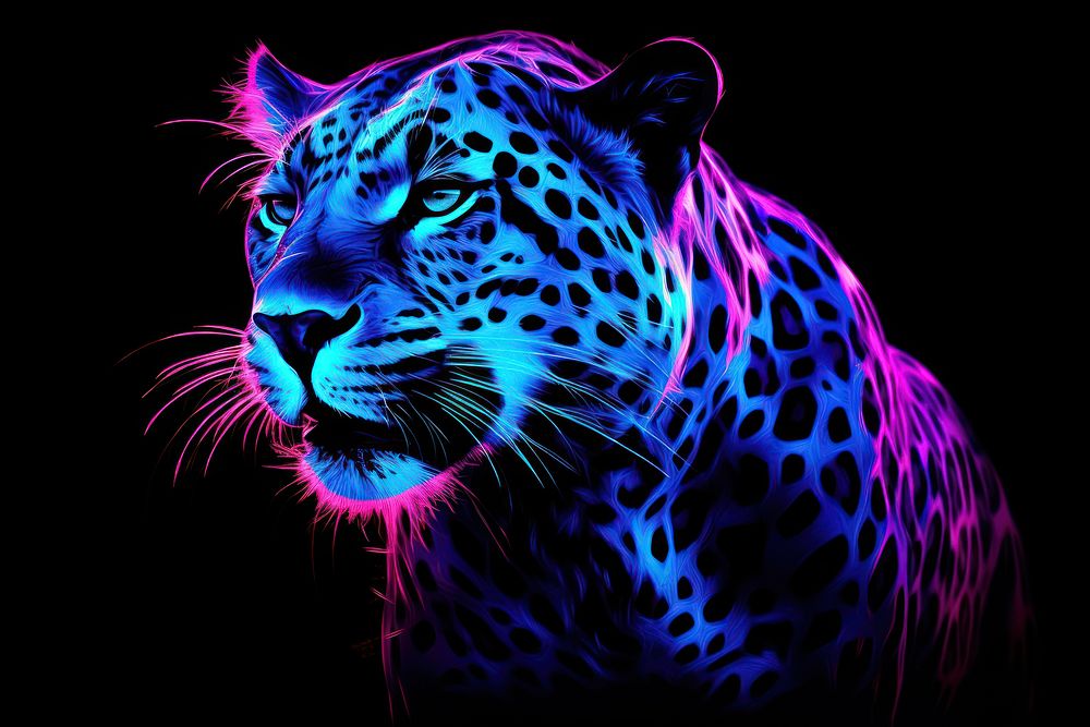 Illustration roaring leopard neon rim | Premium Photo Illustration ...