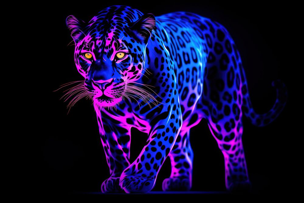 Illustration roaring leopard neon rim | Premium Photo Illustration ...