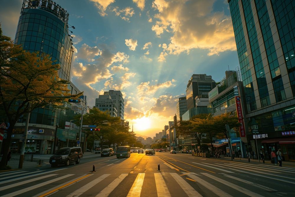 Korean downtown architecture metropolis cityscape. | Premium Photo ...