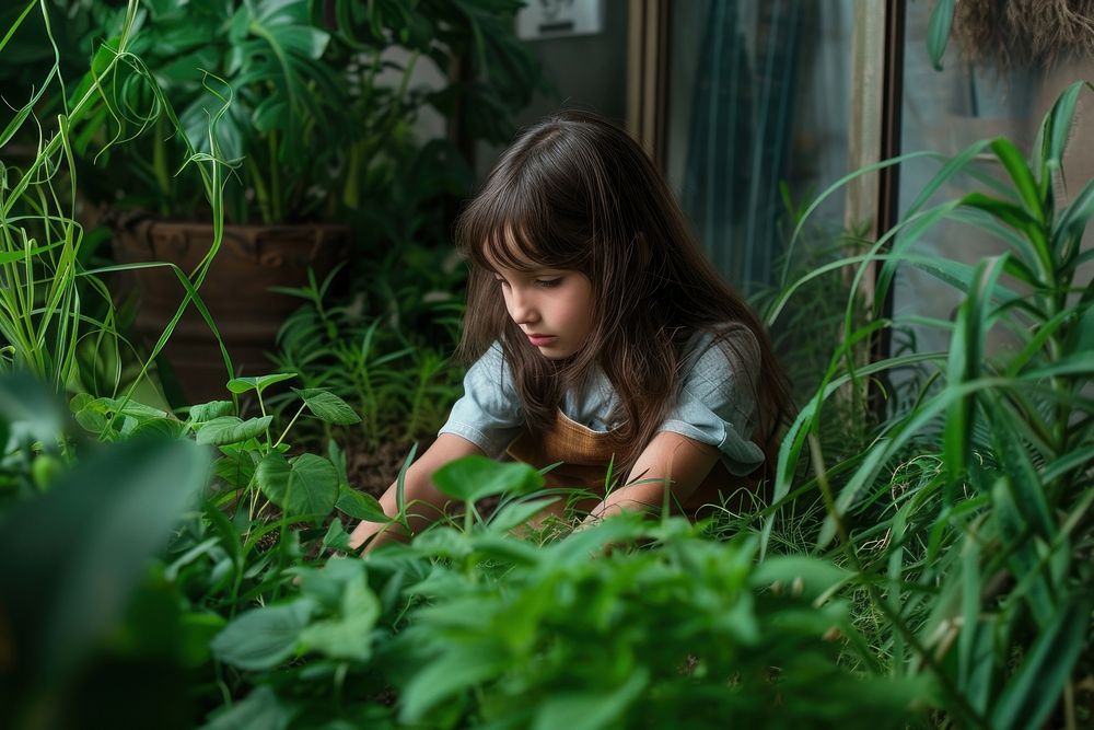 Girl replanting green pasture home | Free Photo - rawpixel