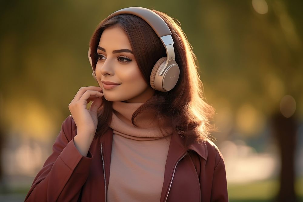 Qatari woman headphones listening portrait. | Free Photo - rawpixel