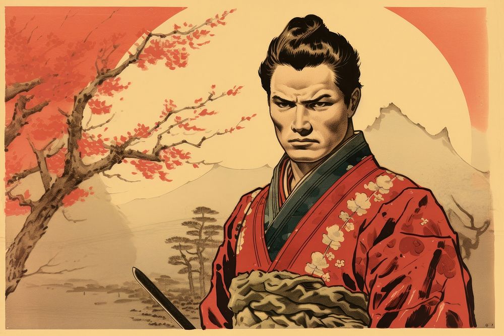 Painting portrait samurai robe. | Free Photo Illustration - rawpixel