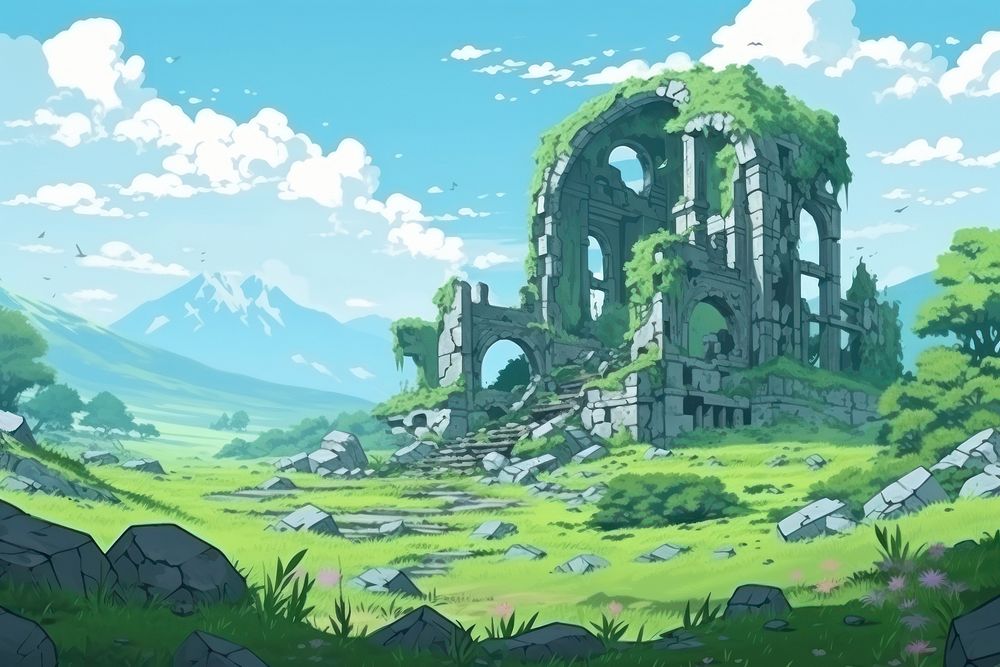 Fairy ruin green hills ruins | Premium Photo Illustration - rawpixel