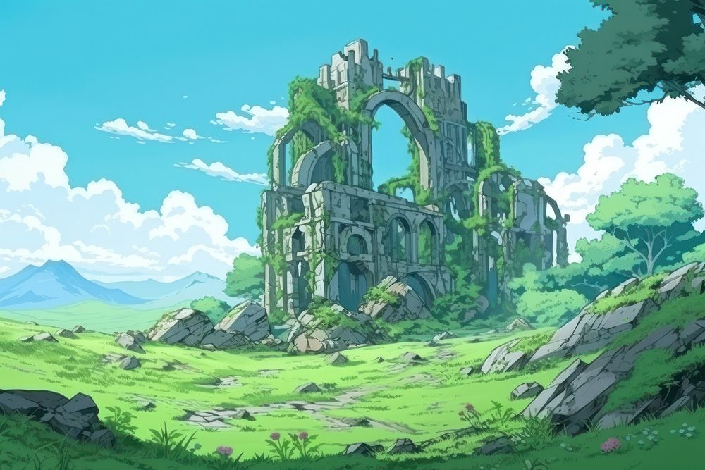 Fairy ruin green hills ruins | Premium Photo Illustration - rawpixel
