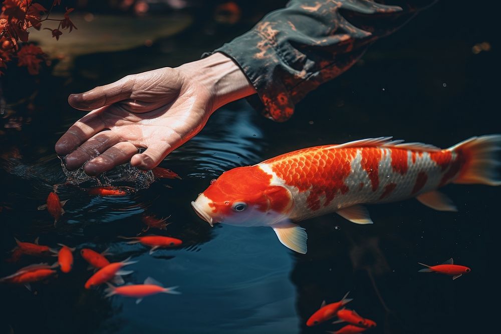 Man touching Koi fish koi | Premium Photo - rawpixel