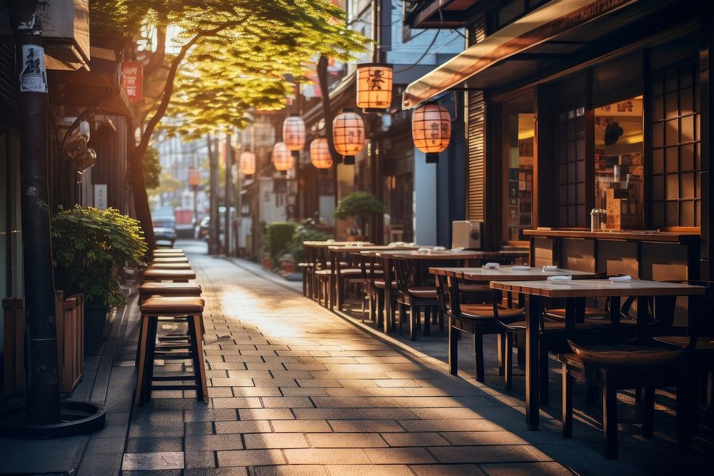 Restaurant street sidewalk alley. | Free Photo - rawpixel