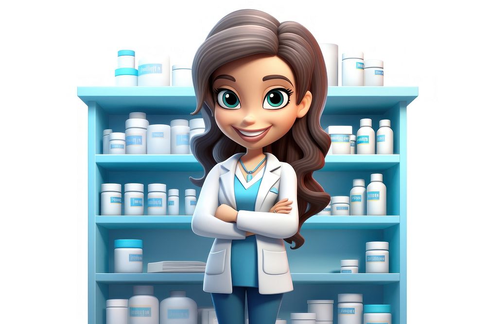 smiling female pharmacist pharmacy cartoon | Premium Photo Illustration ...
