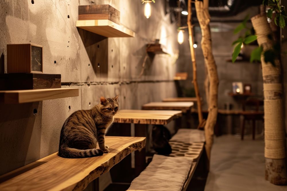 Cat cafe furniture animal mammal. | Free Photo - rawpixel