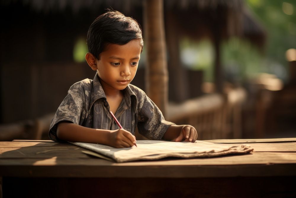 Indonesian kid studying writing student. | Premium Photo - rawpixel