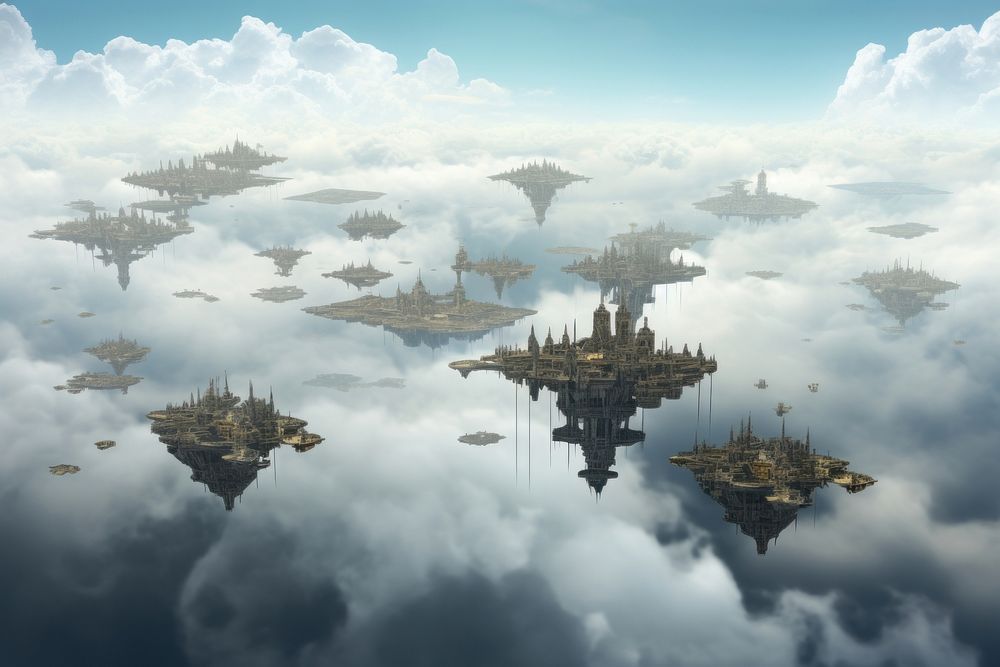 Floating civilization outdoors vehicle nature. | Premium Photo ...