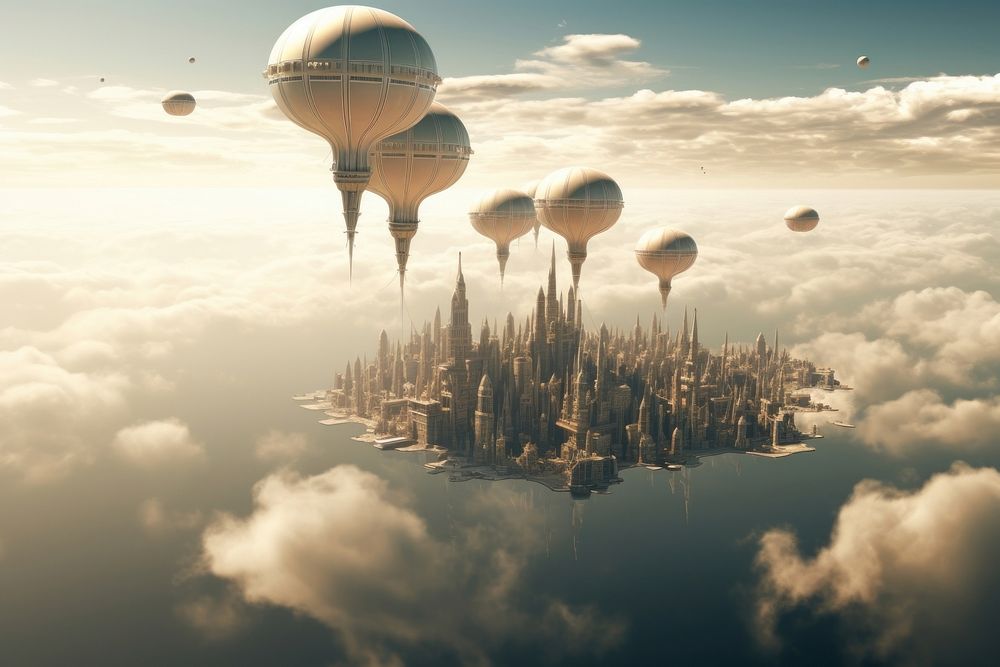 Floating civilization architecture aircraft building. | Free Photo ...