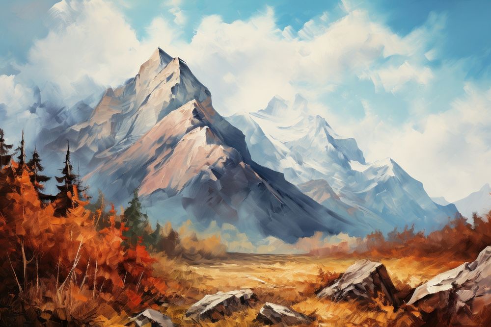 Mountain painting wilderness landscape. AI | Premium Photo Illustration ...