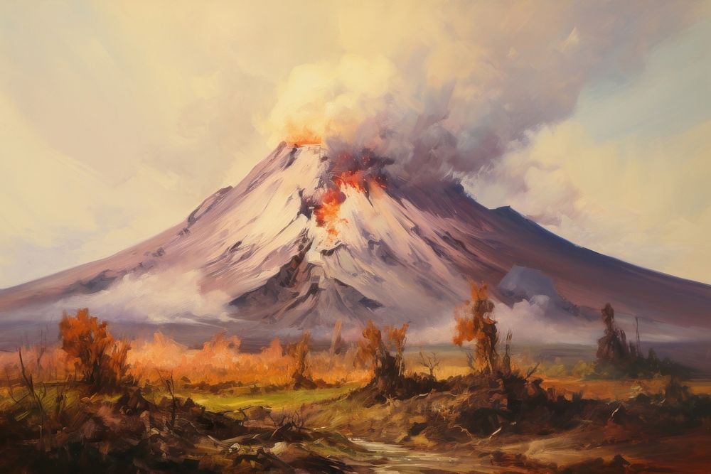 Volcano mountain outdoors painting. | Free Photo Illustration - rawpixel