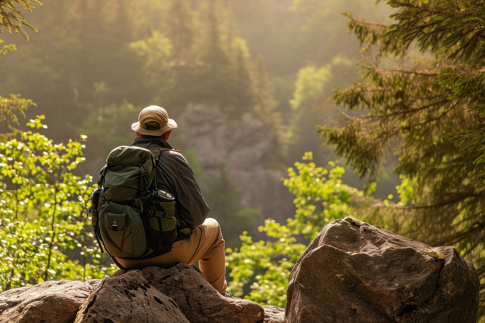 Hiker backpacking landscape sitting | Free Photo - rawpixel
