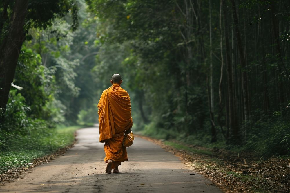 Monk walking adult road spirituality. | Free Photo - rawpixel