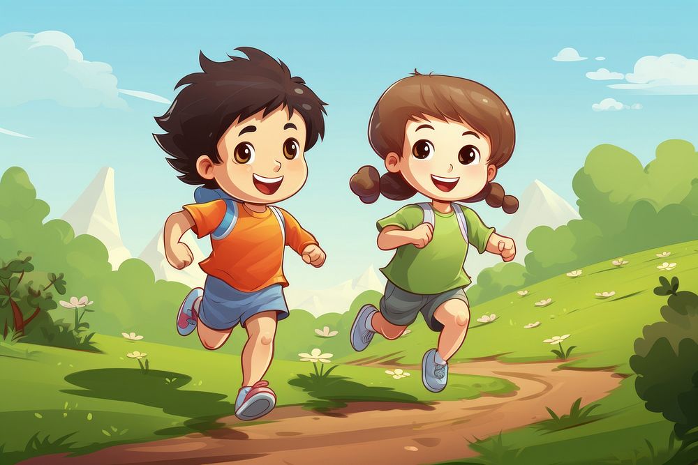 Children running cartoon togetherness friendship | Free Photo ...