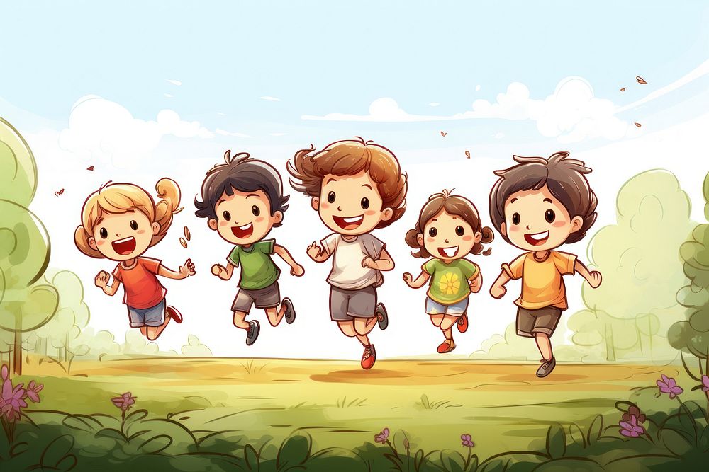 Children running cartoon togetherness friendship. | Premium Photo ...