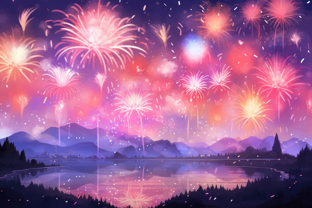 Fireworks landscape outdoors nature. | Free Photo Illustration - rawpixel