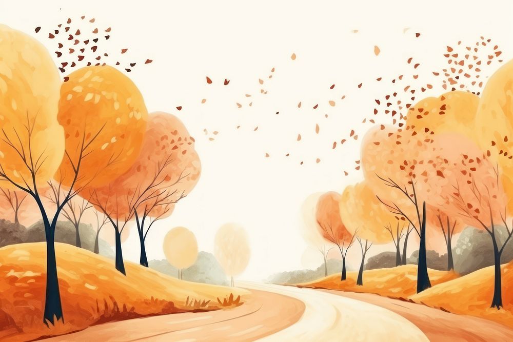 Road autumn backgrounds outdoors drawing. | Free Photo Illustration ...