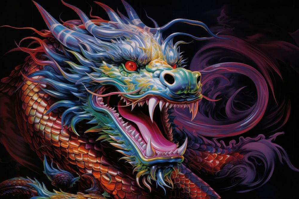 1970s Airbrush Art chinese dragon | Premium Photo Illustration - rawpixel