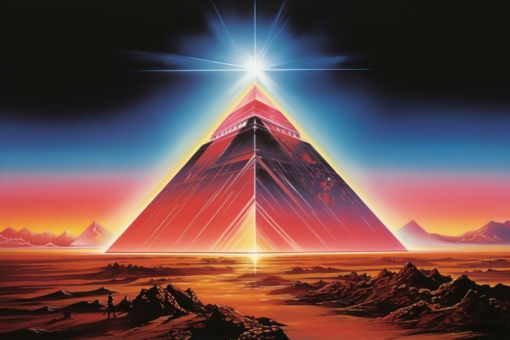 1970s Airbrush Art pyramid desert | Premium Photo Illustration - rawpixel