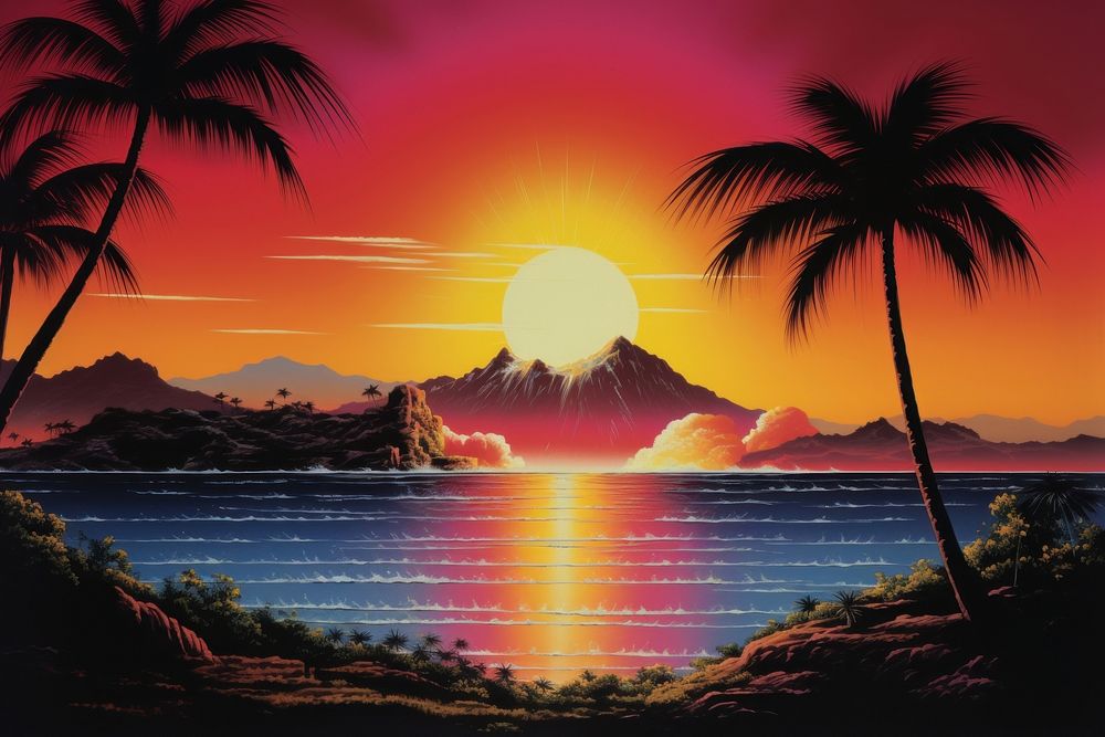 1970s Airbrush Art sunset landscape | Premium Photo Illustration - rawpixel