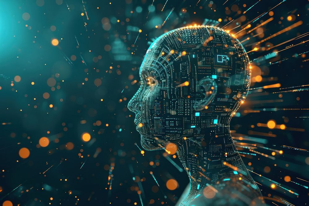 Artificial intelligence illuminated electronics cyberspace. | Free ...