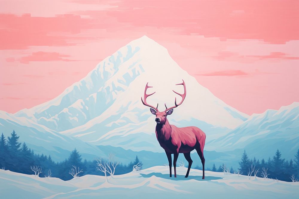 Snowy mountain elk landscape animal | Premium Photo Illustration - rawpixel