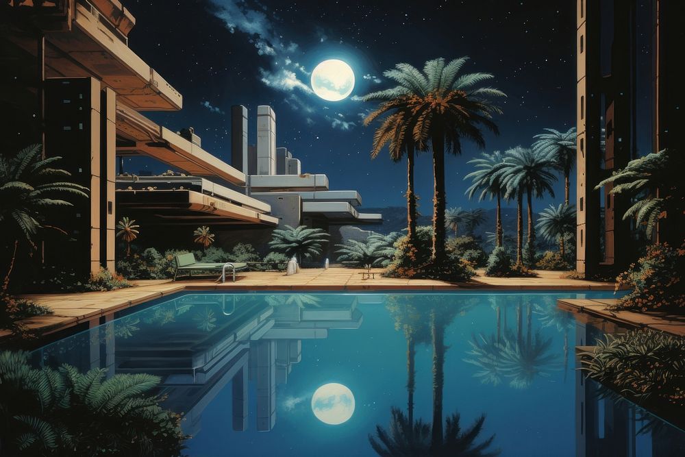 large swimming pool space architecture | Free Photo Illustration - rawpixel