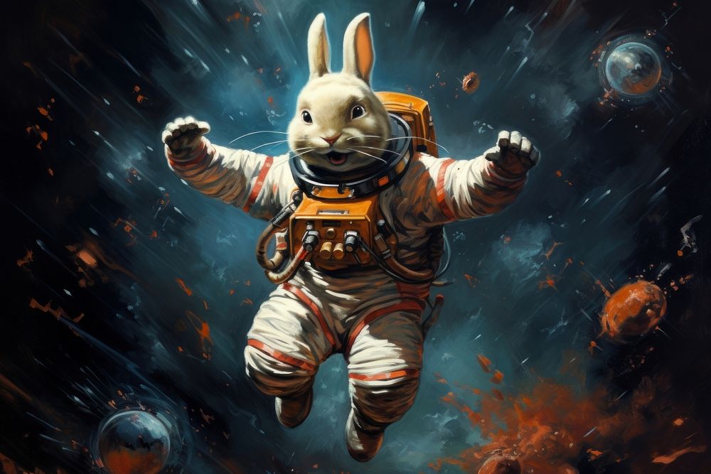 happy rabbit astronaut celebrating space | Free Photo Illustration ...