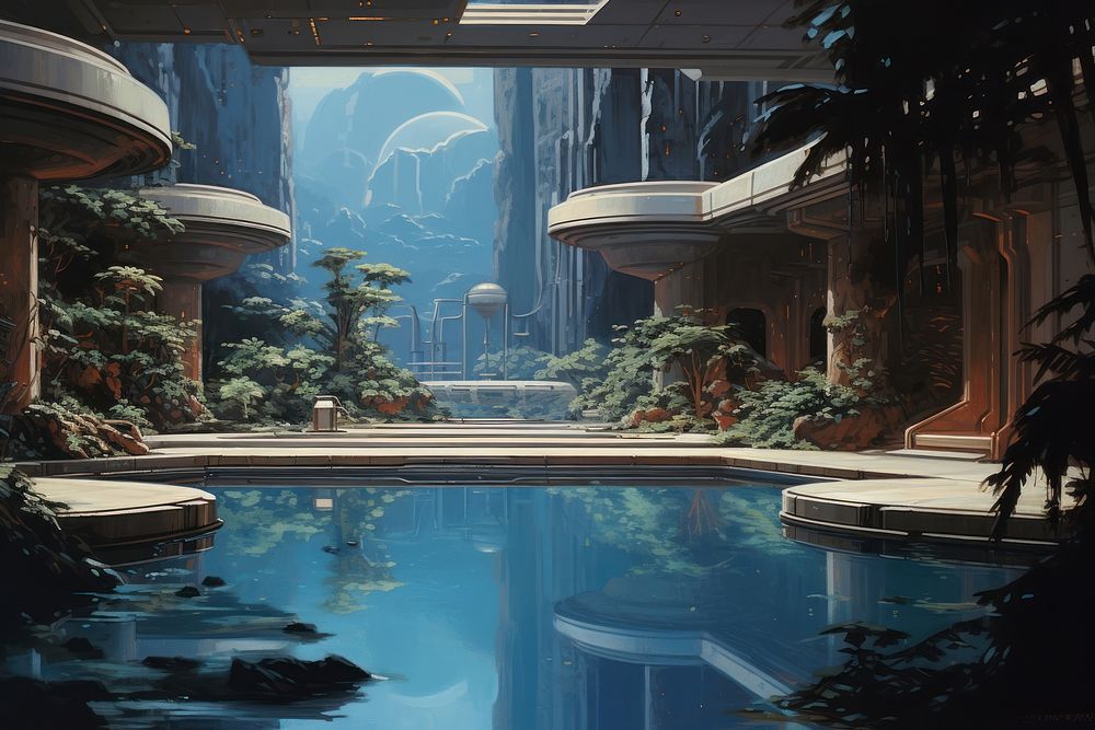 large swimming pool space architecture | Free Photo Illustration - rawpixel
