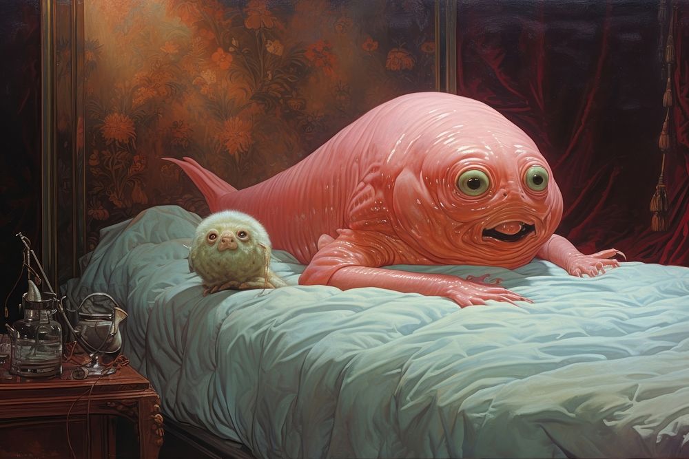 cute creature bed furniture painting | Premium Photo Illustration ...