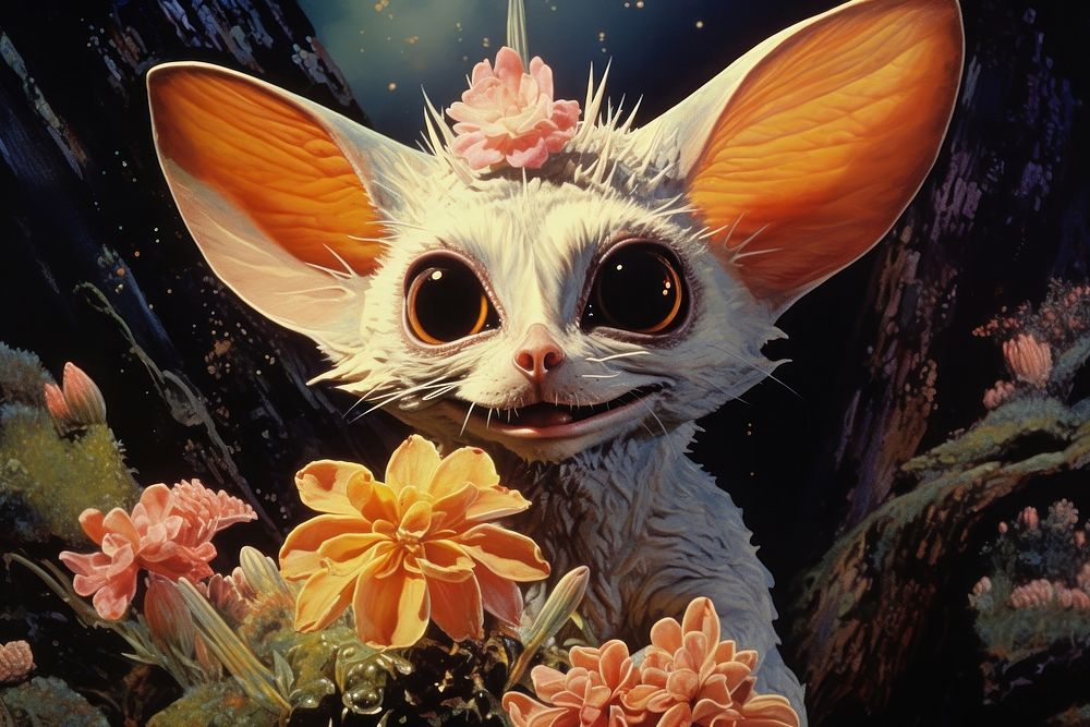 happy furry creature flower painting | Premium Photo Illustration ...