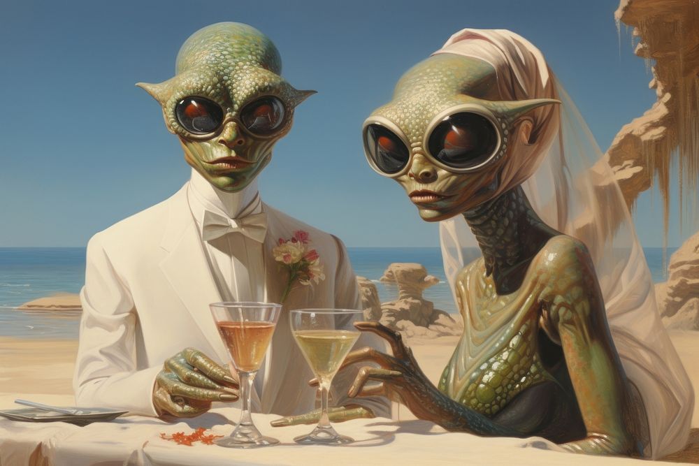 Alien wedding beach outdoors portrait | Free Photo Illustration - rawpixel