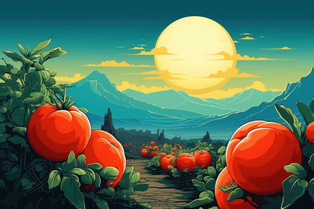 Fruit landscape outdoors painting. | Free Photo Illustration - rawpixel