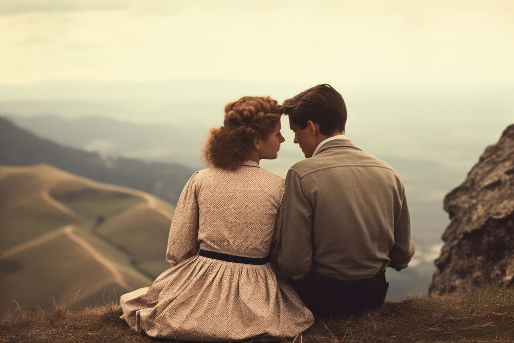 couple sitting cutely mountain film | Premium Photo - rawpixel