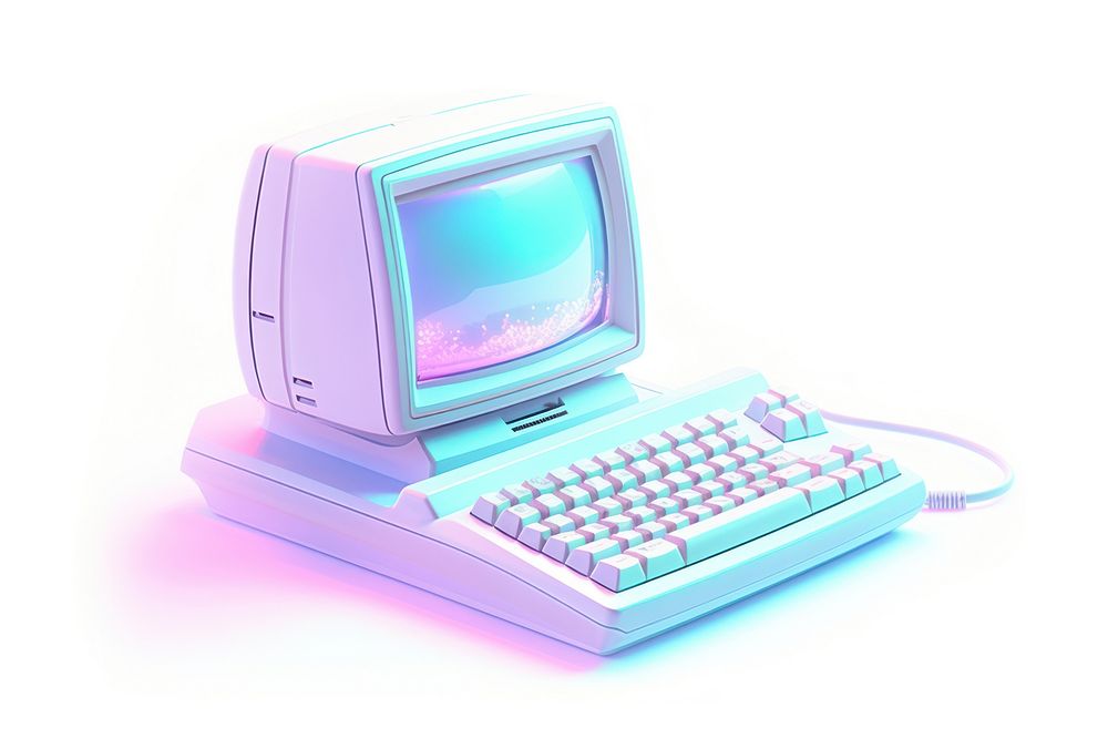 Iridescent vintage computer white background | Premium Photo ...