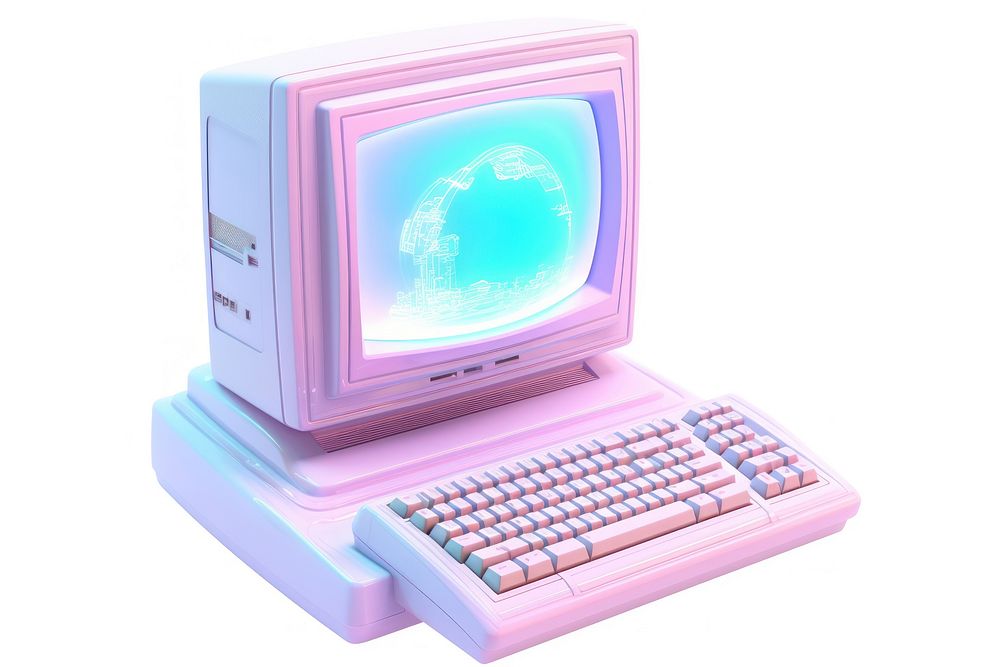 Iridescent vintage computer white background | Premium Photo ...