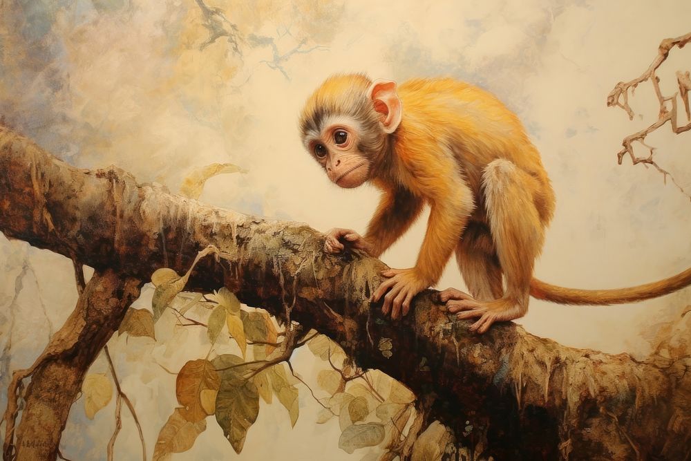 Monkey monkey wildlife painting. | Free Photo Illustration - rawpixel