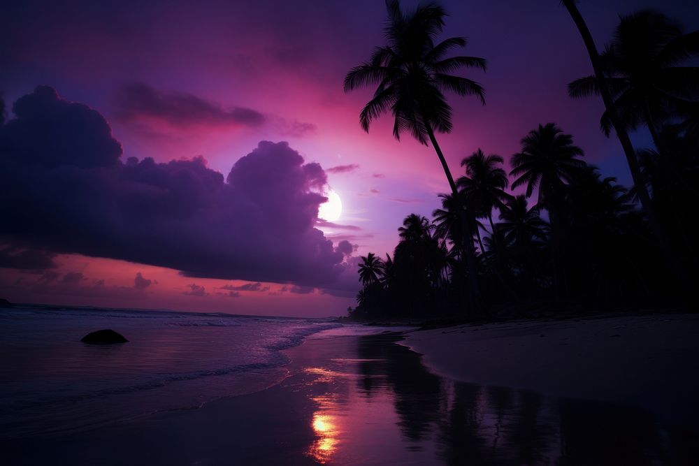Purple sunset beach landscape outdoors. | Premium Photo - rawpixel