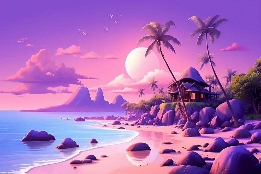 Purple sunset beach landscape outdoors. | Free Photo Illustration ...