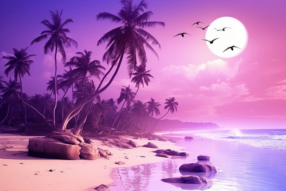 Purple sunset beach landscape outdoors. | Premium Photo Illustration ...