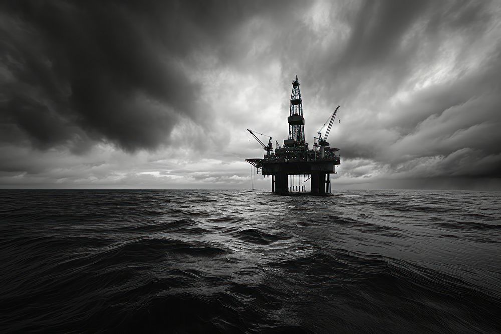Oil rig monochrome outdoors ocean. | Free Photo - rawpixel