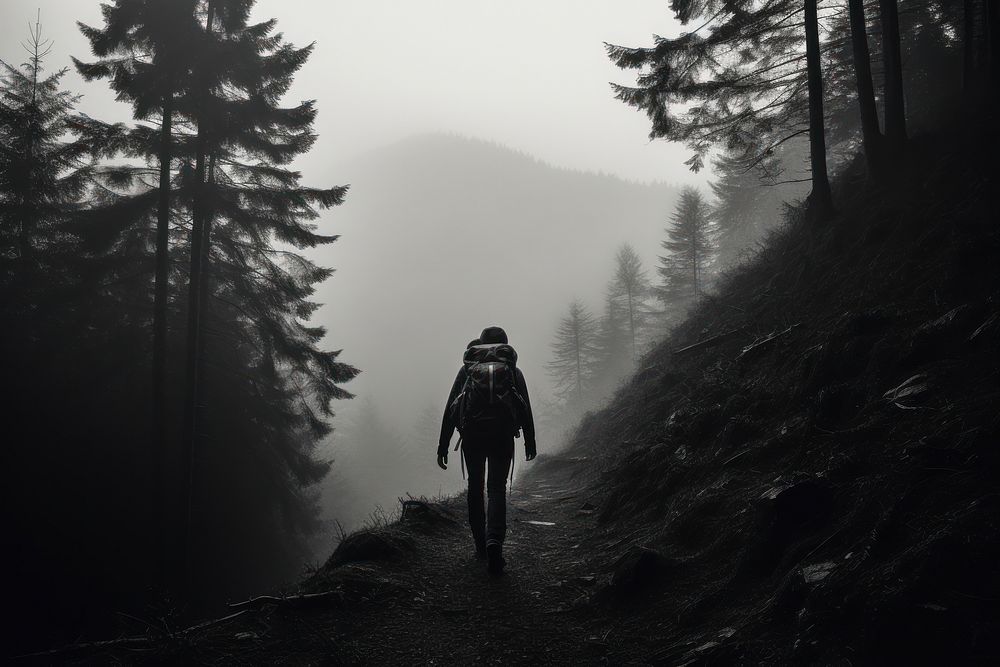 Backpacker backpack walking monochrome. | Premium Photo - rawpixel