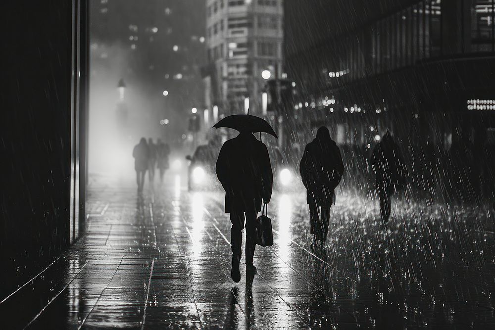 People city rain monochrome motion. | Premium Photo - rawpixel