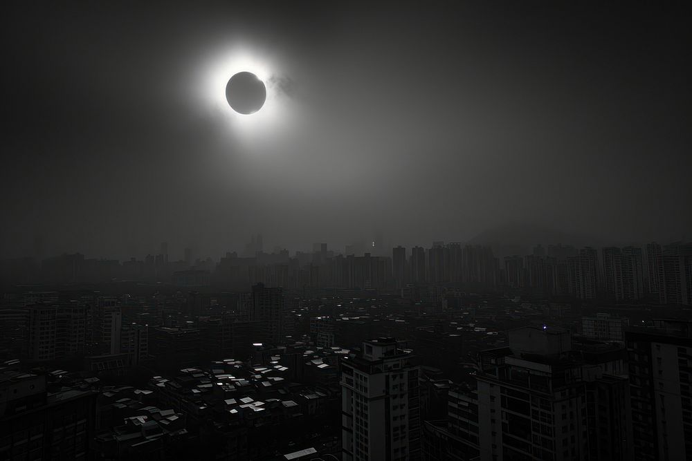 Solar Eclipse city architecture monochrome. | Free Photo - rawpixel