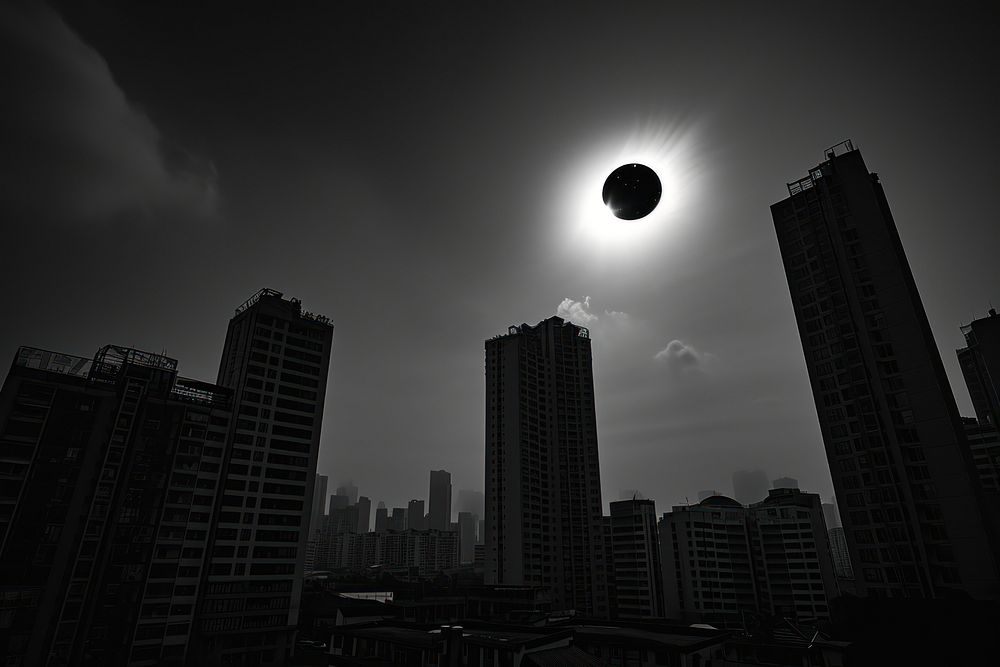 Solar Eclipse city architecture monochrome. | Free Photo - rawpixel