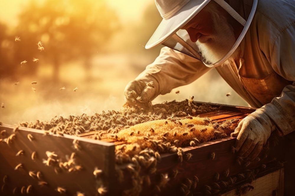 Man using beehive harvest honey | Free Photo - rawpixel