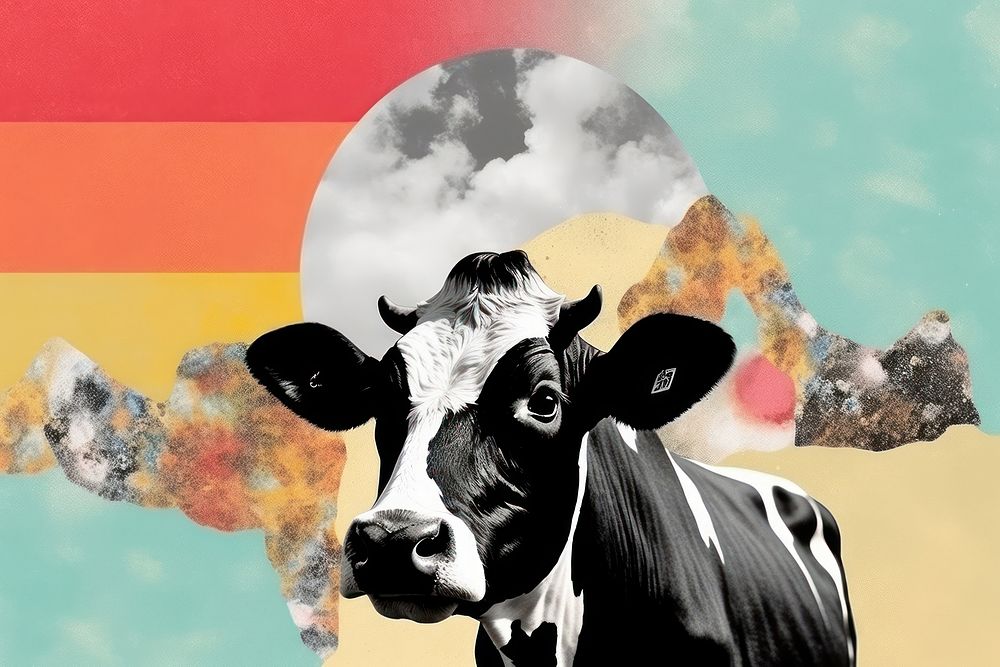 Collage Retro dreamy cow livestock | Free Photo Illustration - rawpixel