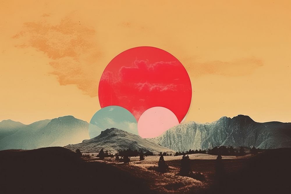 Collage Retro dreamy sunset tranquility | Premium Photo Illustration ...